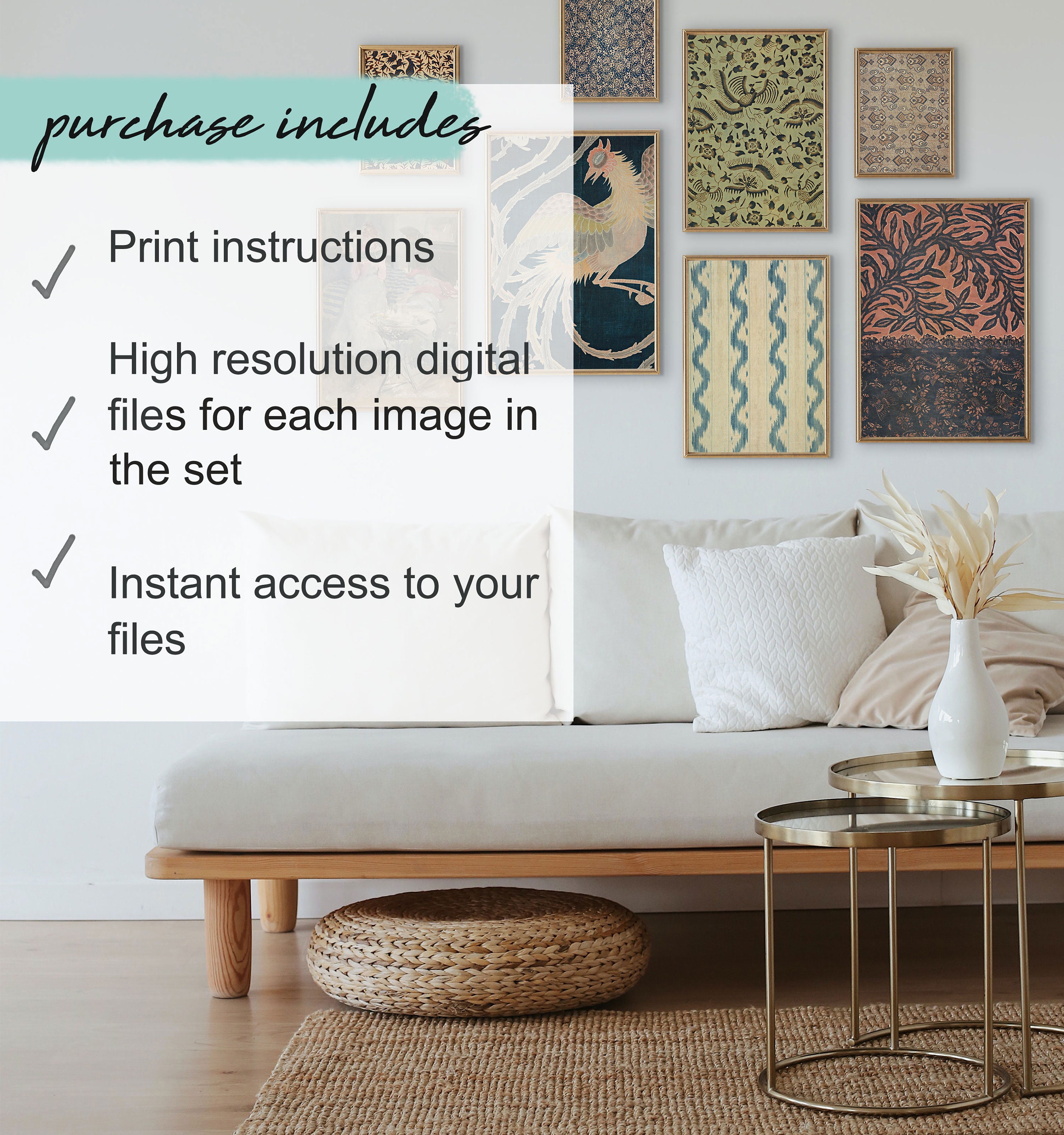 Vintage Batik Gallery Wall Prints Set of 8 Downloadable - Etsy