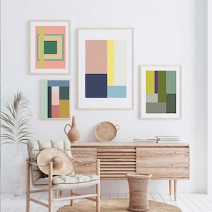Retro Color Block Art Set of Four, Downloadable Art Prints, Bright ...