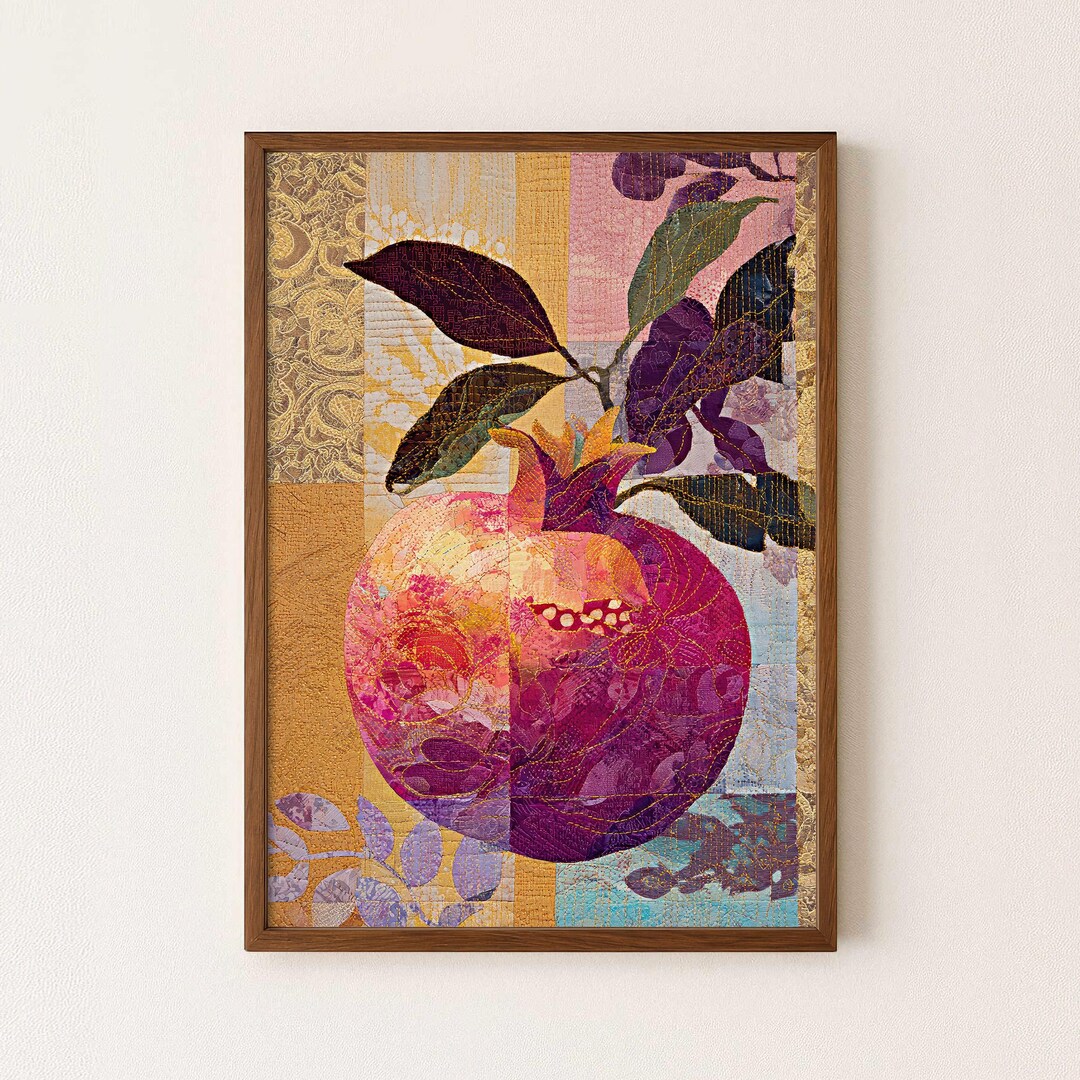Pomegranate Wall Art - Patchwork Fruit Digital Print - Cottagecore ...