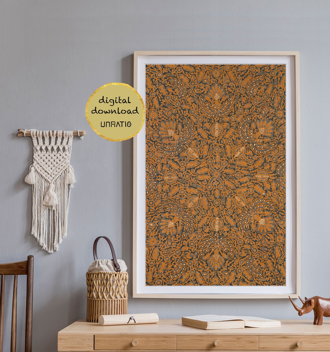 Batik pattern ochre wall art downloadable print Printable | Etsy