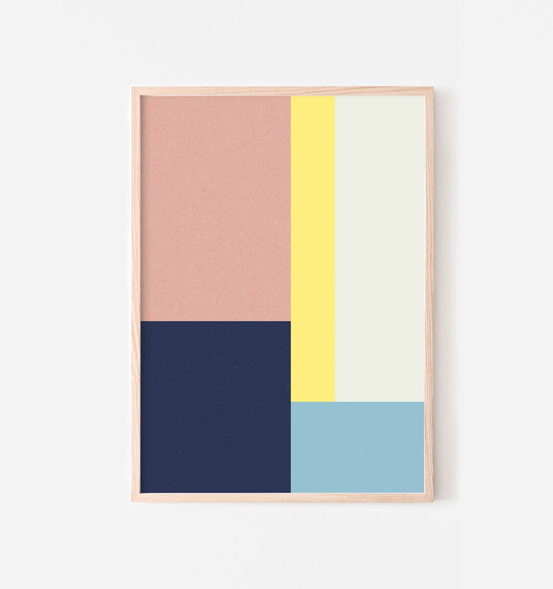 Navy Blue and Blush Pink Colorblock Printable Wall Art, Modern ...