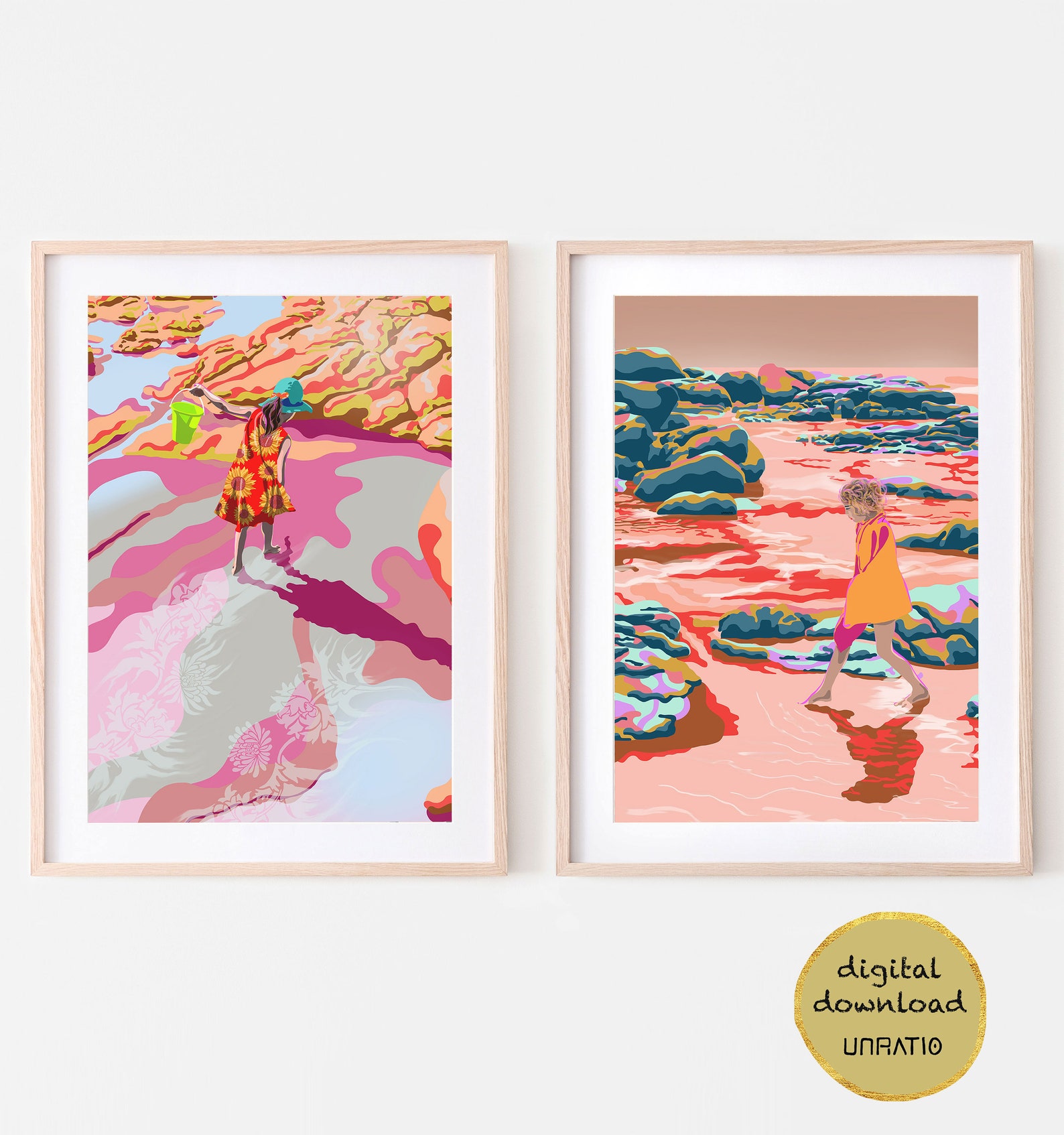 Set of 8 Bright Retro Beach Illustrations Colourful Gallery - Etsy