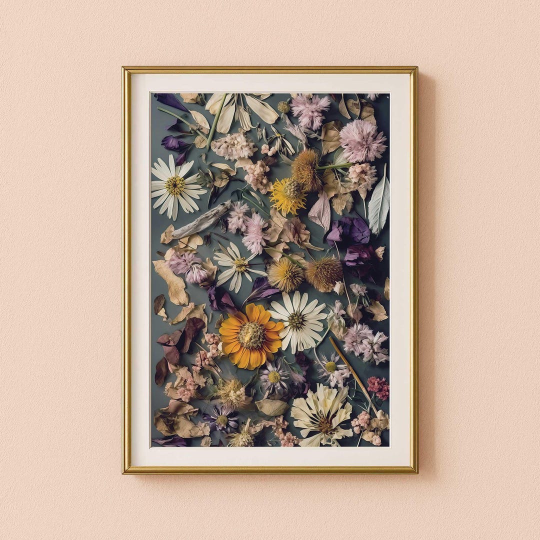 Printable Dried Flowers Art, Dark Farmhouse Botanical Artwork ...