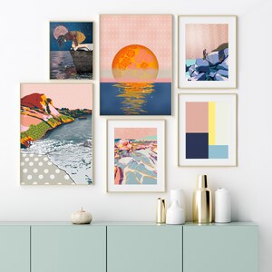 Navy Blue and Blush Pink Colorblock Printable Wall Art, Modern ...