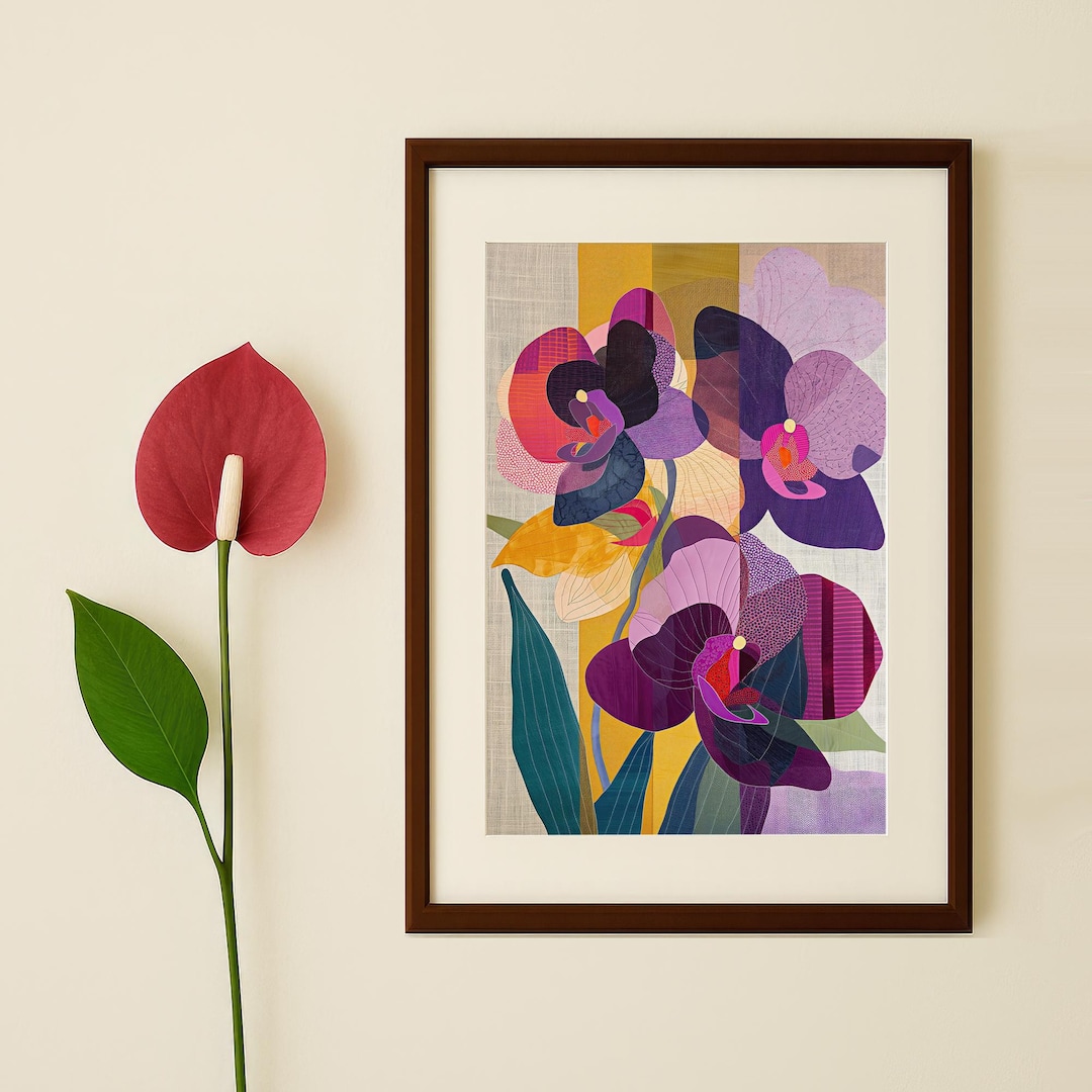 Bright Colourful Purple Orchid Wall Art, Downloadable Vibrant Tropical Flower Painting, Modern ...