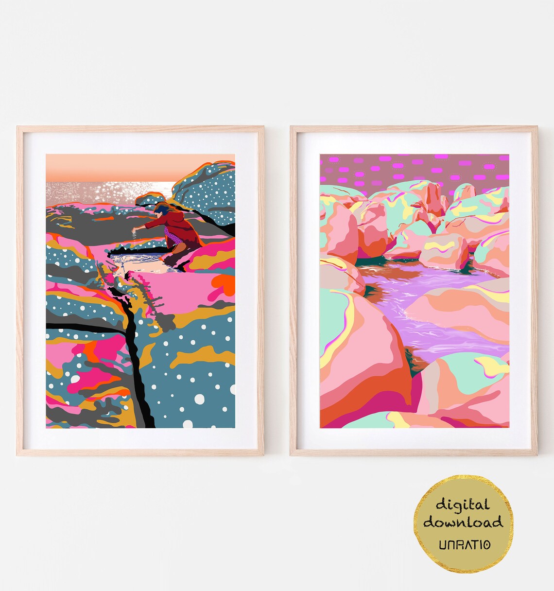 Set of 8 Bright Retro Beach Illustrations Colourful Gallery - Etsy