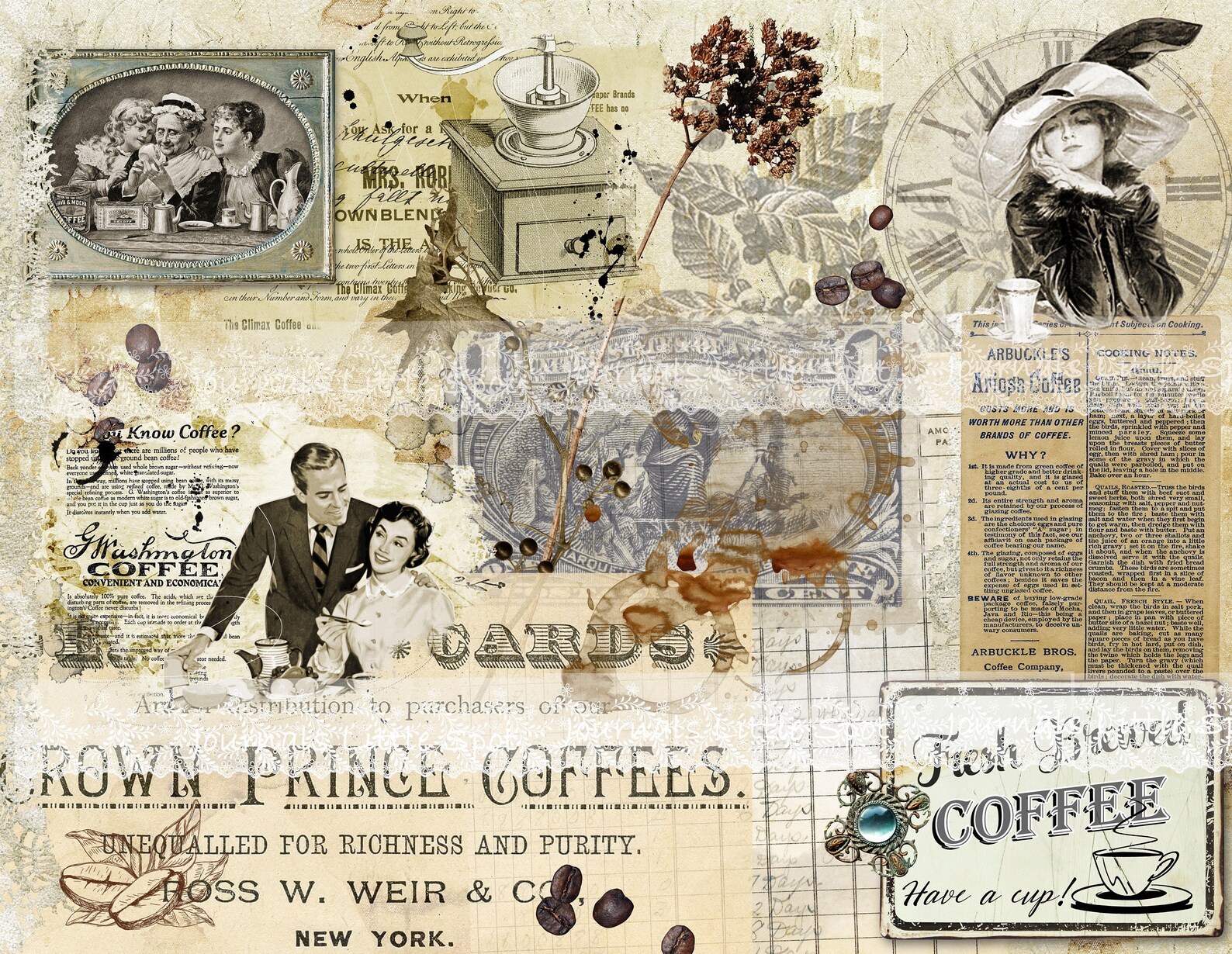 VINTAGE COFFEE themed collage papers US letter sized and - Etsy 日本