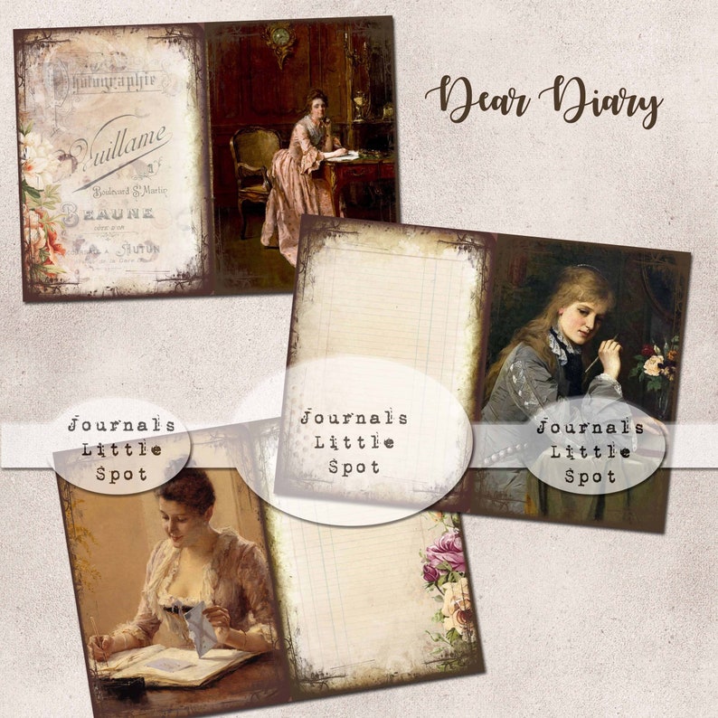 DEAR DIARY a Vintage Inspired Digital Journal Kit Featuring Many ...
