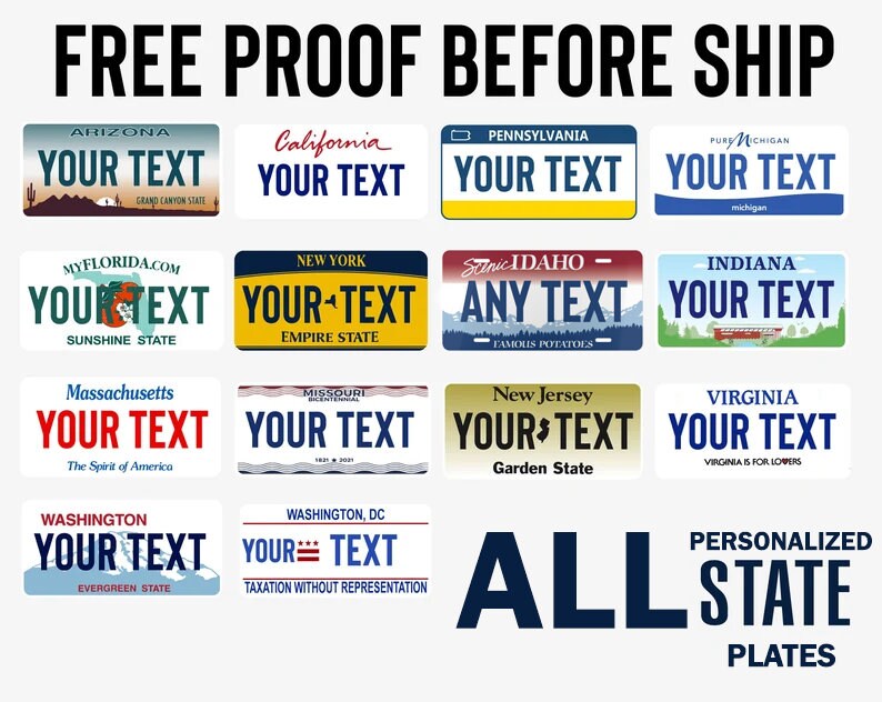 Custom License Plate Custom 50 State License Plate Vanity - Etsy