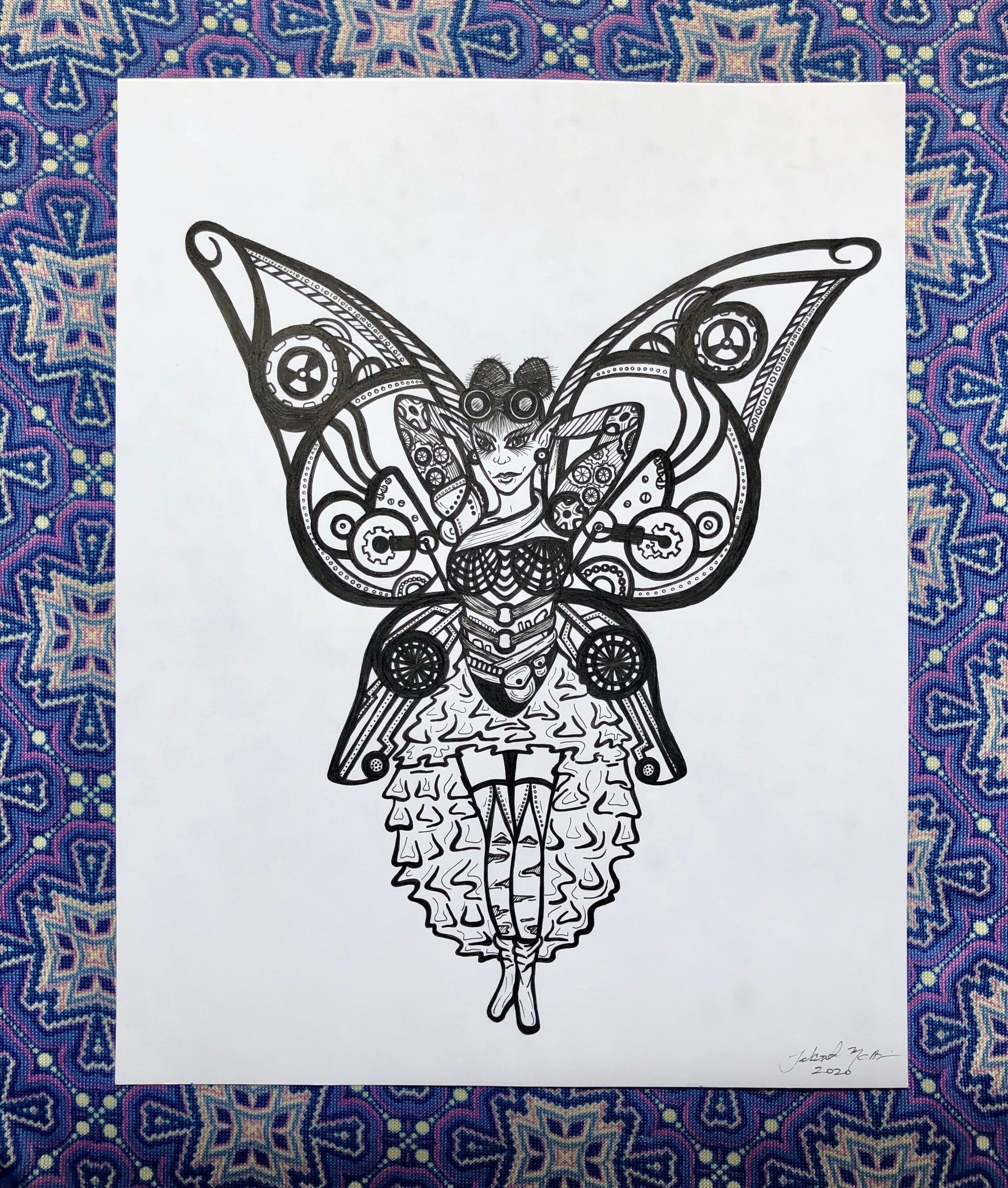 Steampunk style fairy drawing, original artwork, pen and ink drawing ...
