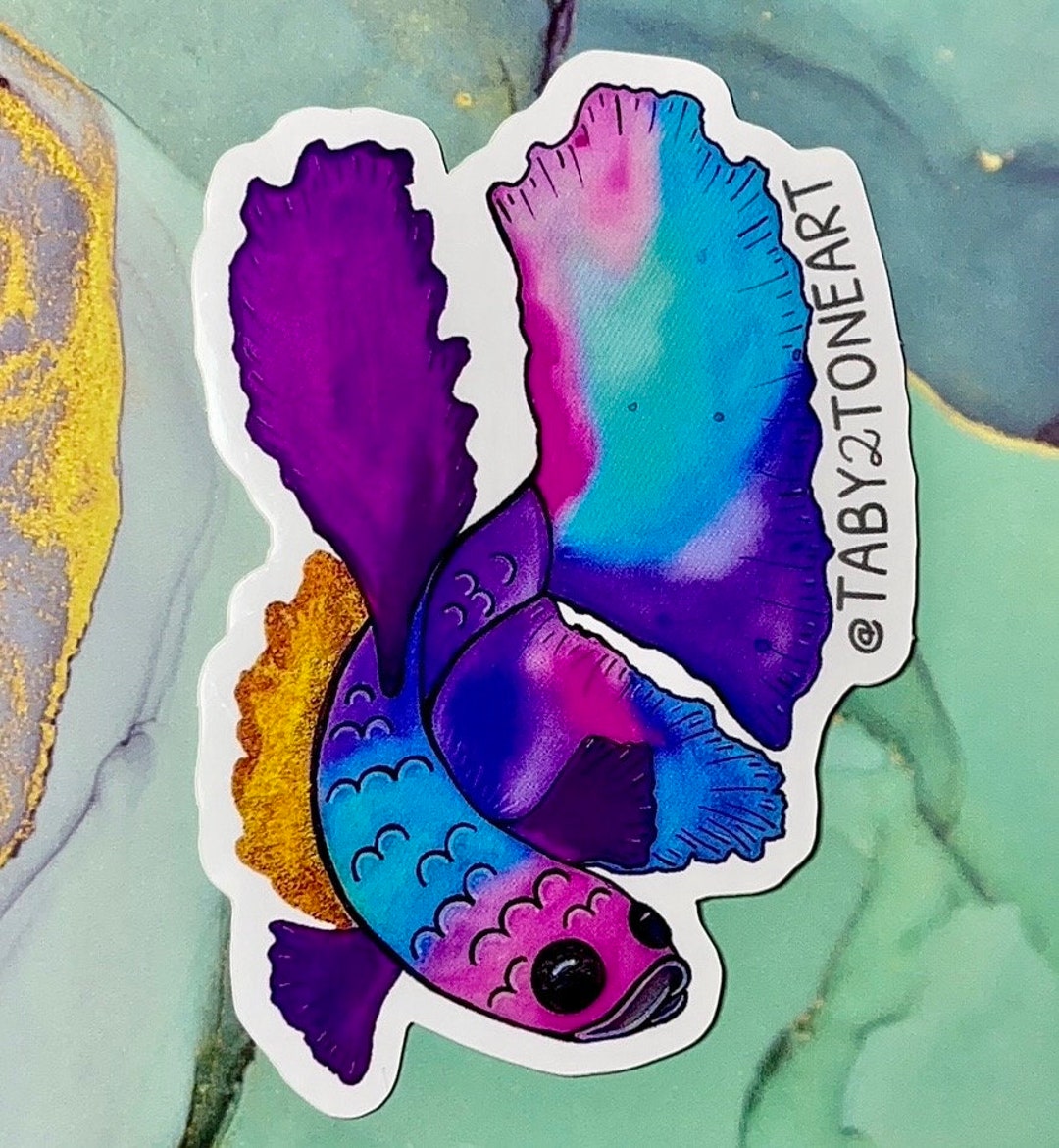 Betta Fish Sticker, Cute Sticker Art, Watercolor Painting, Hydro Flask ...