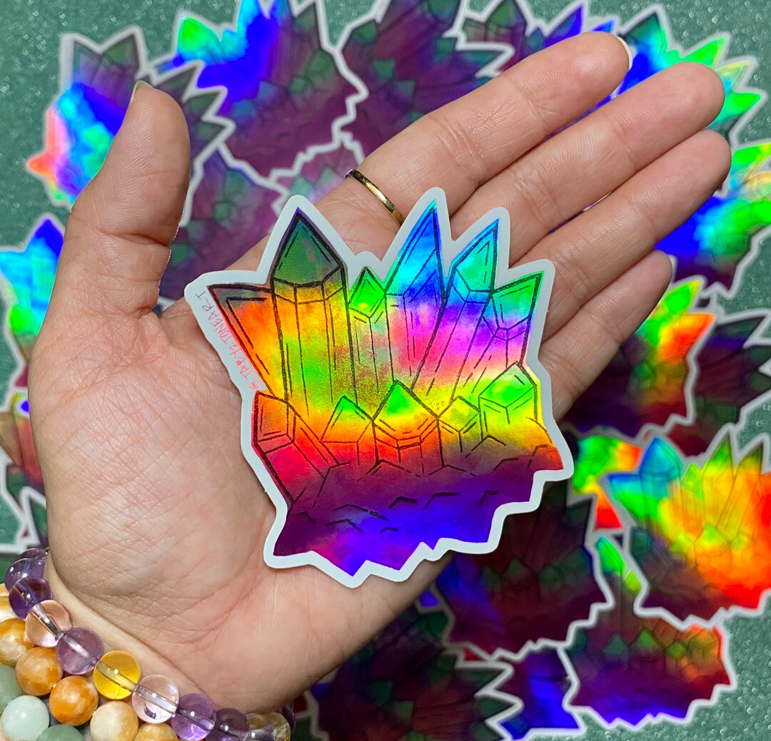 Holographic Crystal Cluster Sticker, Crystals, Holographic Stickers ...