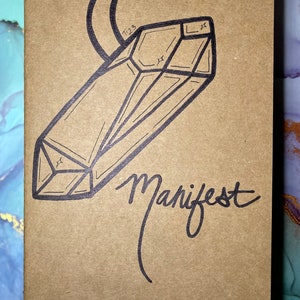 Hand Drawn Notebook, Crystal Drawing, Manifest, Moon and Stars, Journal ...