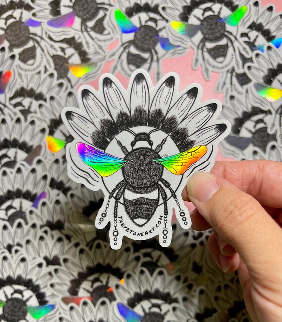 Buzzin Bee Holographic Sticker Bees and Flowers Laptop - Etsy