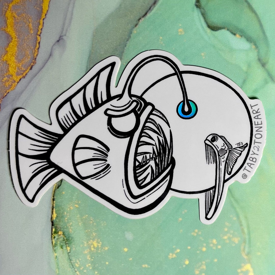 Holographic Angler Fish Sticker, Scary Fish Doodle, Fish Drawings, Car ...