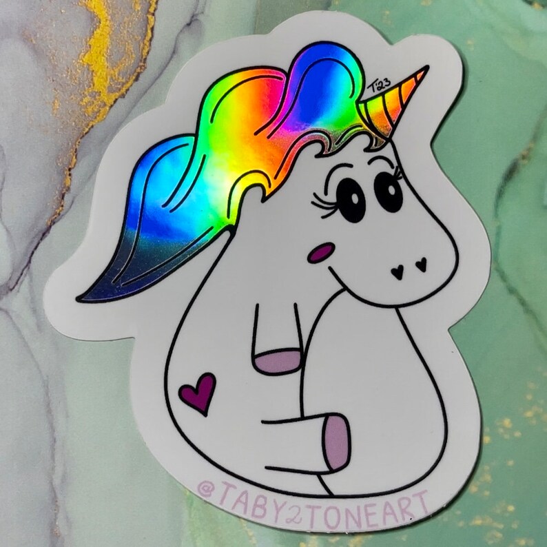 Holographic Chubby Unicorn Sticker, Laptop Decals, Car Decals, Cute ...