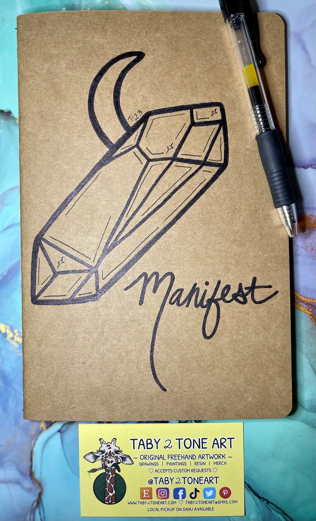 Hand Drawn Notebook, Crystal Drawing, Manifest, Moon and Stars, Journal ...
