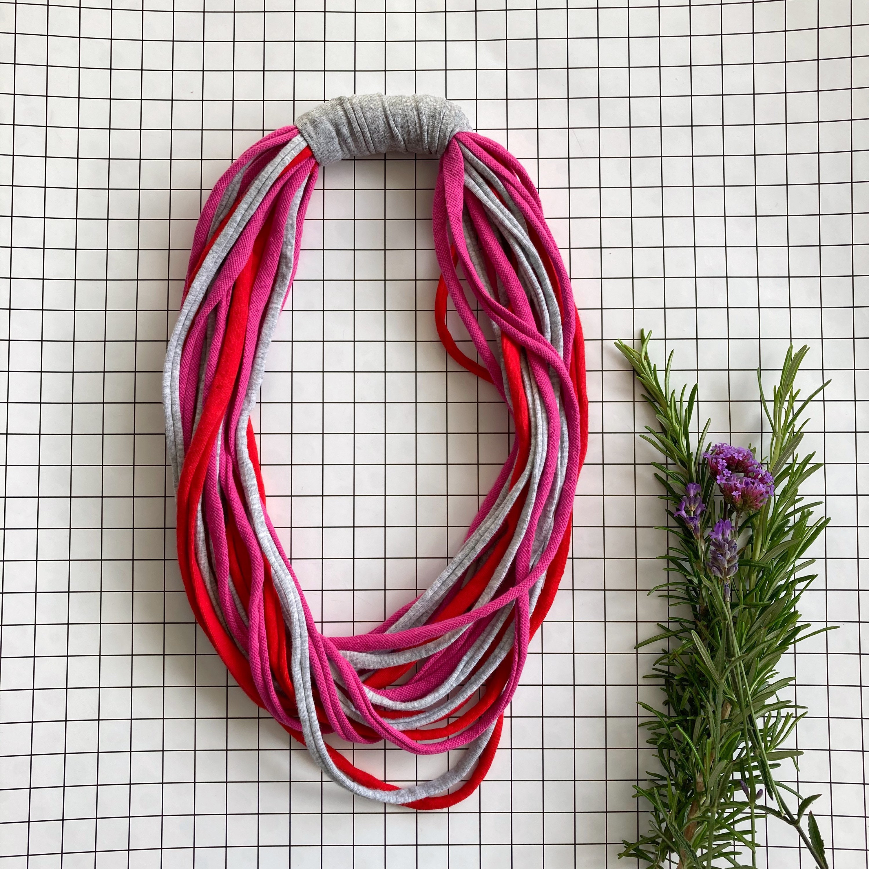 Pink and grey Infinity Necklace Chunky Statement Jewellery | Etsy