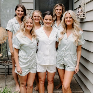 Emerald Green Pajamas, Forest Green, Sage Satin Pyjamas, Bridal Pjs ...