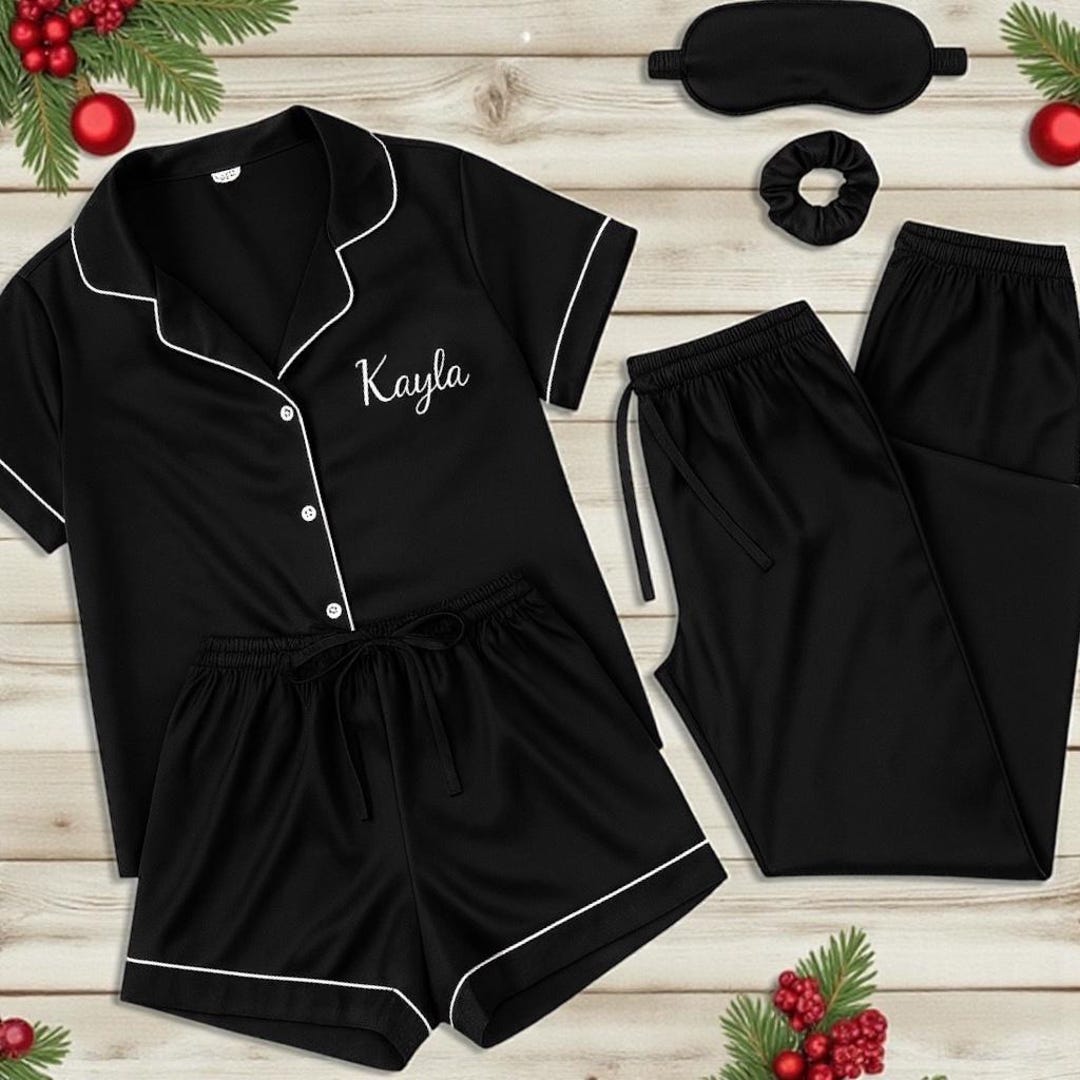 Personalized Satin Sleepwear Set – 5 Piece Custom Name Pajamas With ...