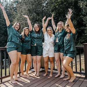 Emerald Green Pajamas, Forest Green, Sage Satin Pyjamas, Bridal Pjs ...