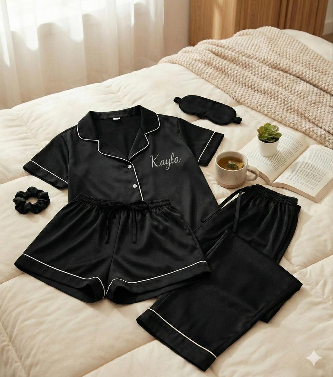 Personalized Satin Sleepwear Set – 5 Piece Custom Name Pajamas With ...