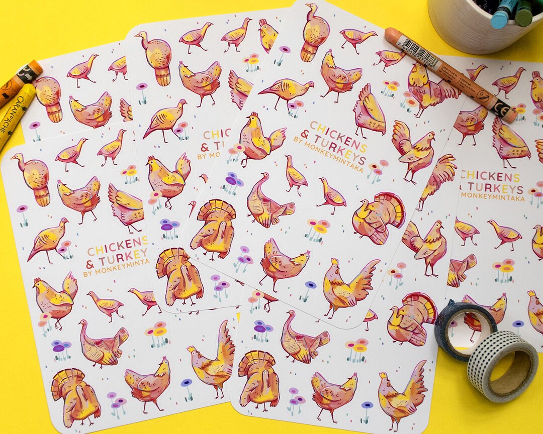 Turkey and Chickens Stickers Sheet Planner Stickers Bujo Stickers ...