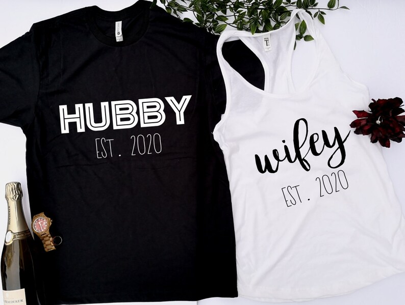 Hubby Wifey Matching Shirts Custom Wedding Date Honeymoon Etsy