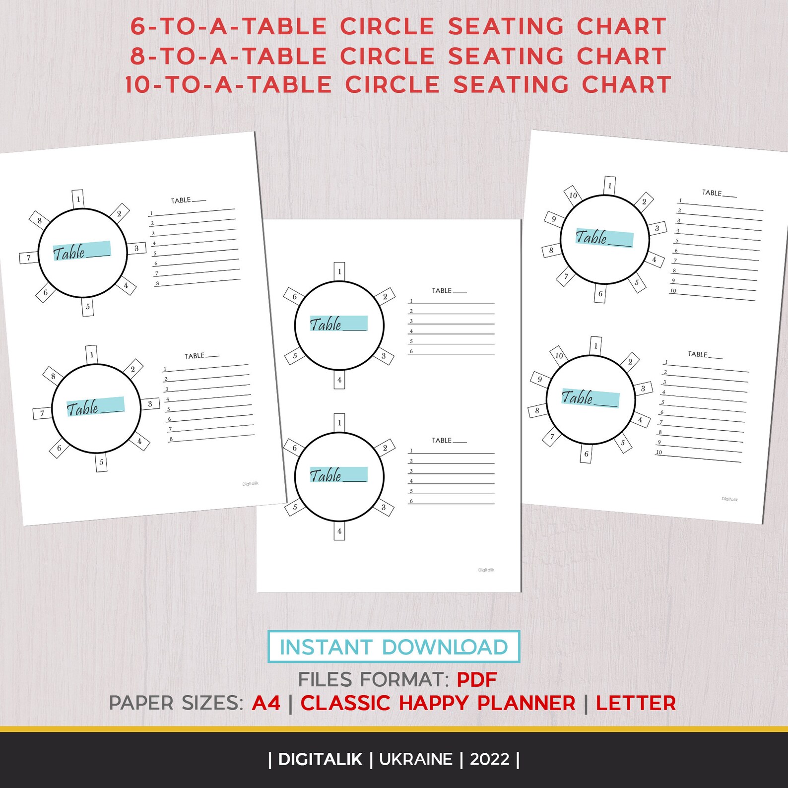 Wedding Seating Chart Planner, Blue Seating Plan, Seating Chart ...