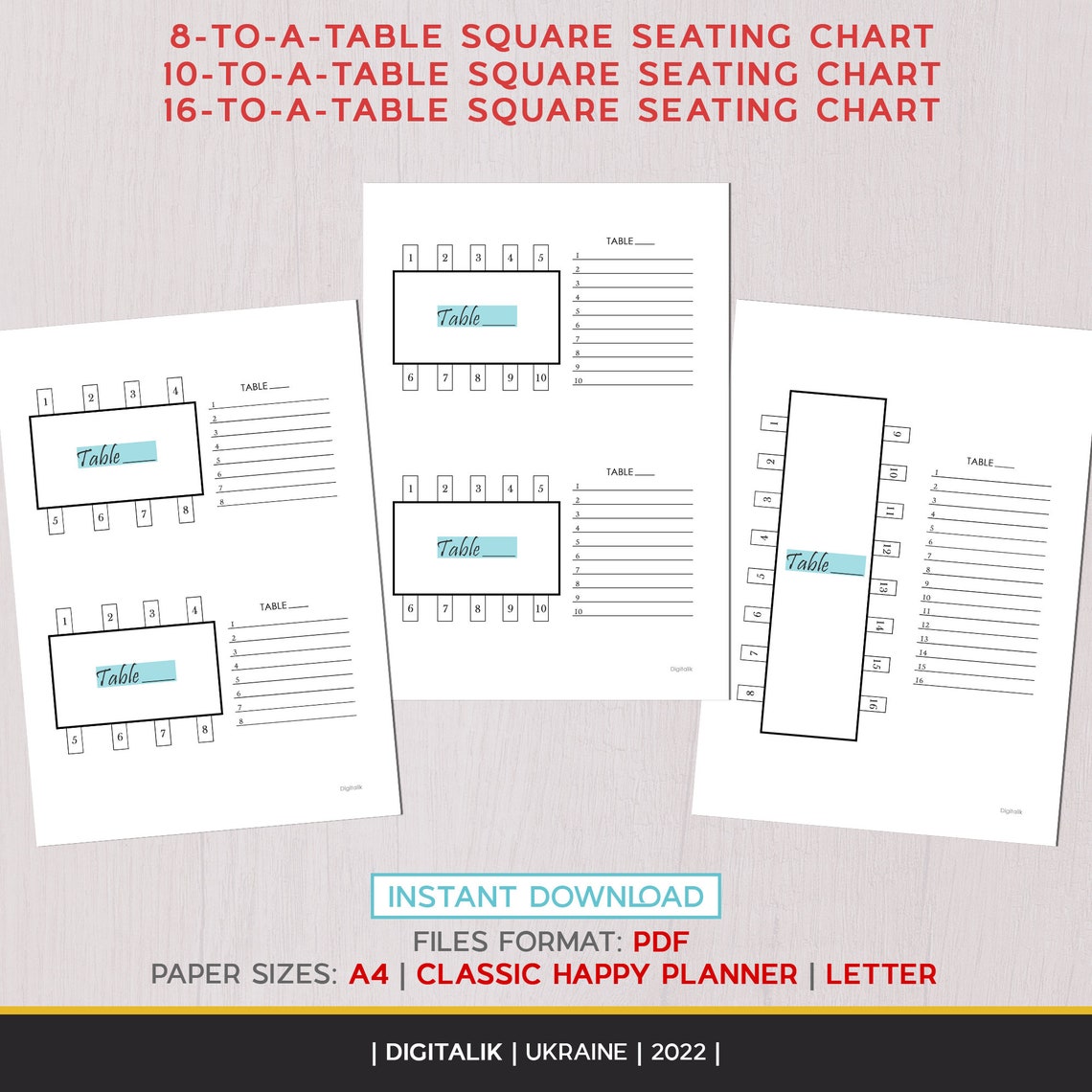 Wedding Seating Chart Planner, Blue Seating Plan, Seating Chart ...
