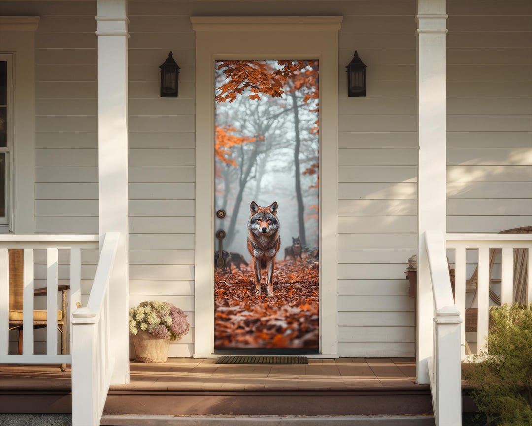 Wolf 3d Door Decal, Wild Animal Reusable Door Fabric Banner, Realistic ...