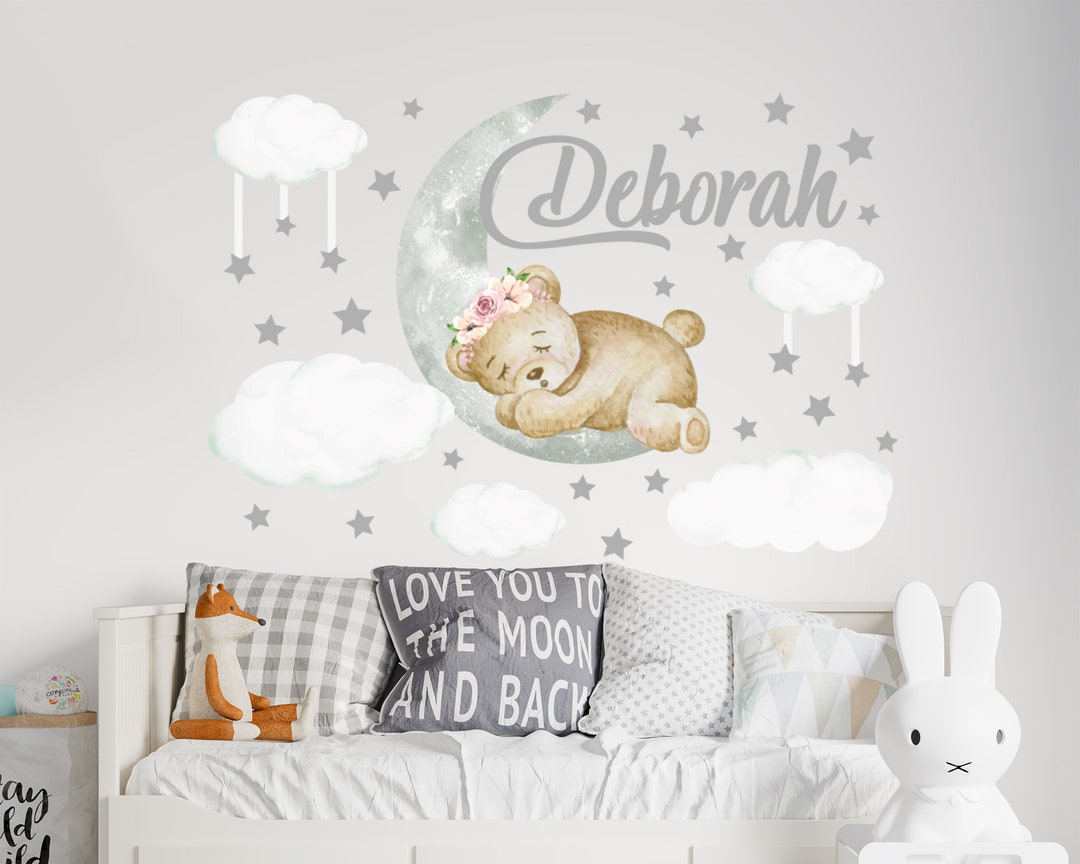 Teddy Bear Wall Decal, Kids Room Decor, Custom Name Wall Sticker ...