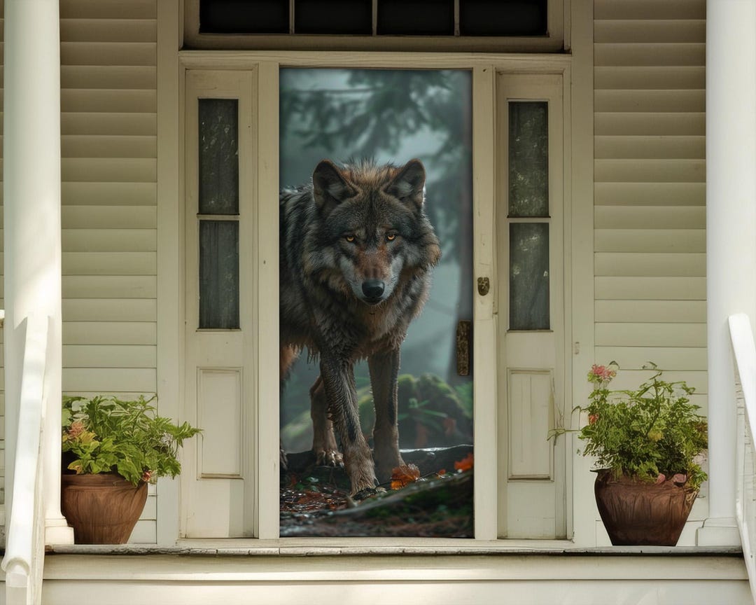 Big Wolf 3d Door Decal, Wild Animal Front Reusable Door Banner ...