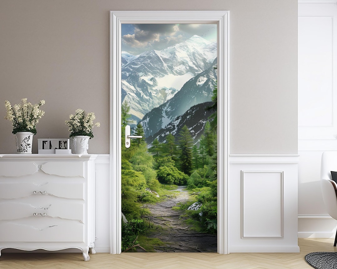 Nature Mountain Door Decal, Landscape Reusable Door Banner, Realistic ...