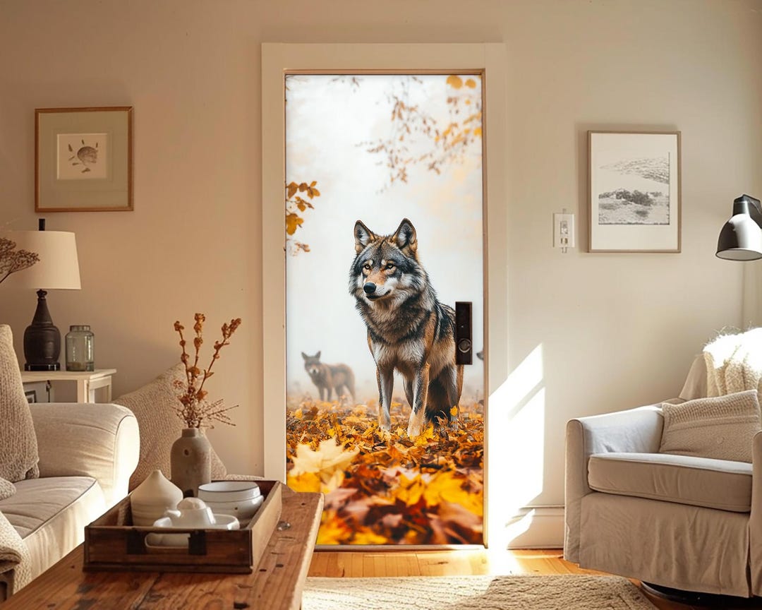 Realistic Wolf 3d Door Decal, Wild Animal Door Fabric Banner, Big Wolf ...