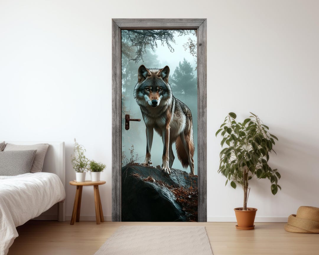 Wolf 3d Door Decal, Wild Animal in Forest Front Reusable Door Banner ...