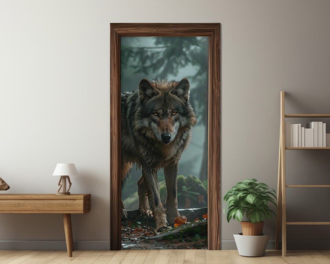Realistic Wolf in Forest 3d Door Decal, Reusable Door Fabric Banner ...