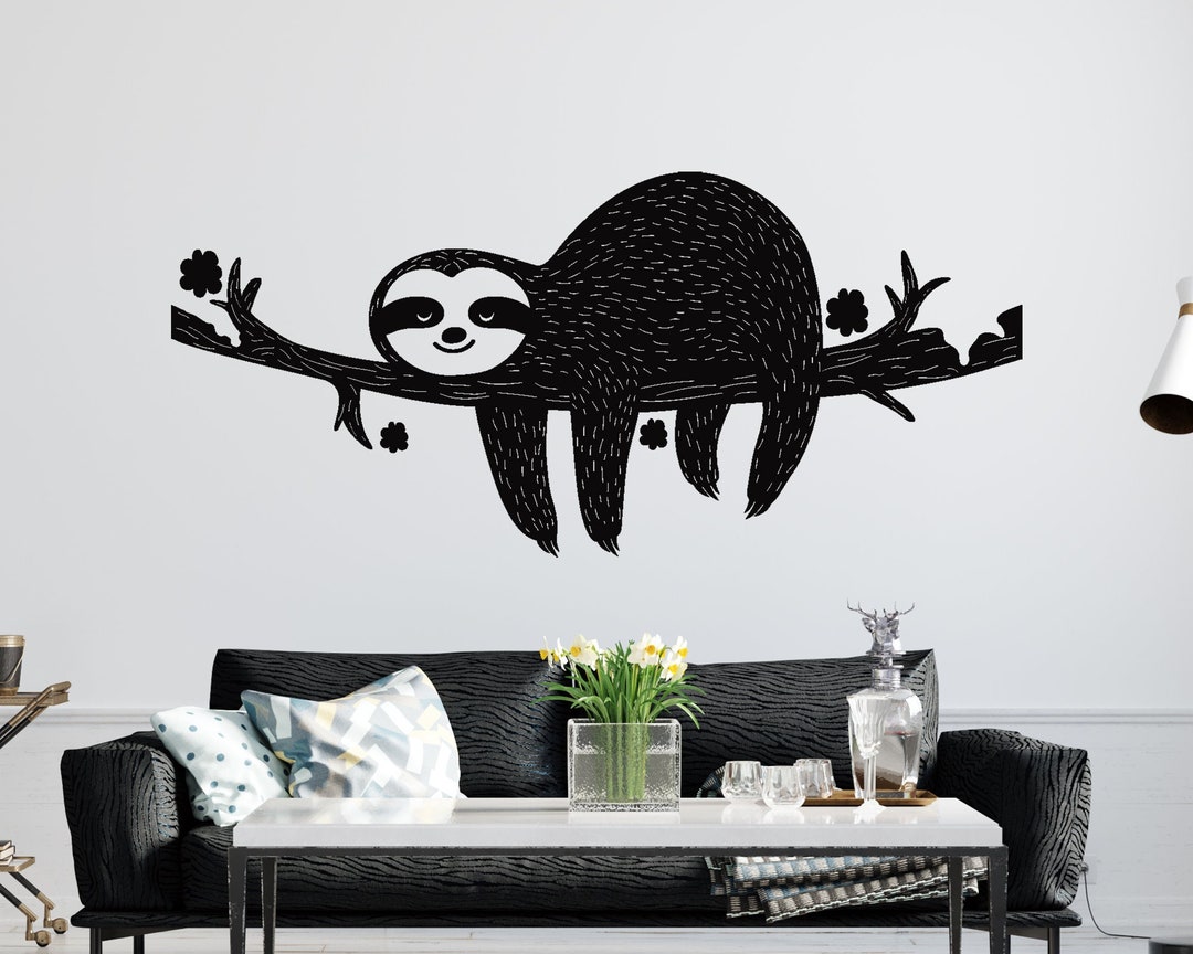 Sloth With Brunch Wall Vinyl Decal Kids Room: Woodland Animal Sticker ...