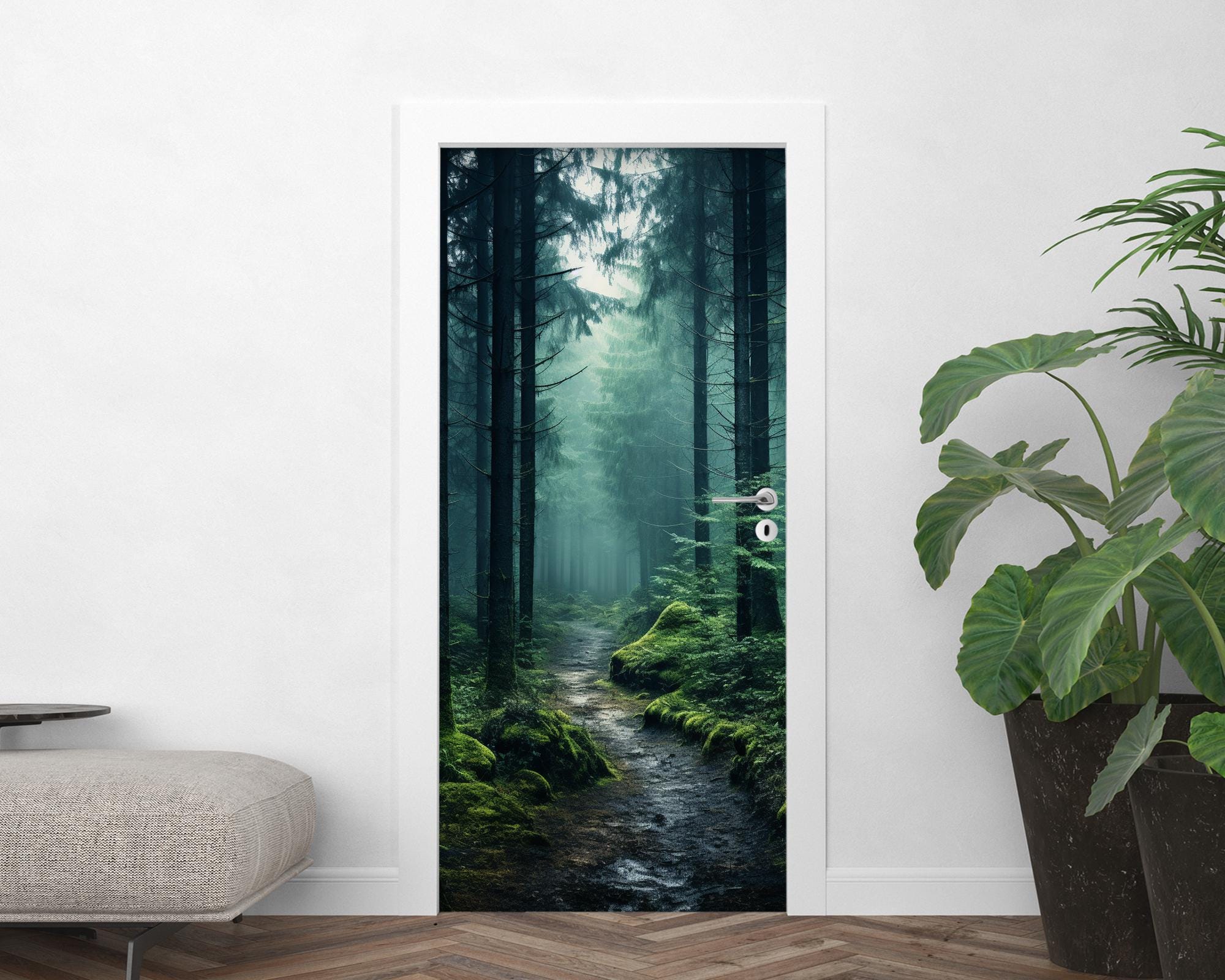 Forest Door Decal: Realistic Landscape Vinyl or Reusable Fabric Banner ...