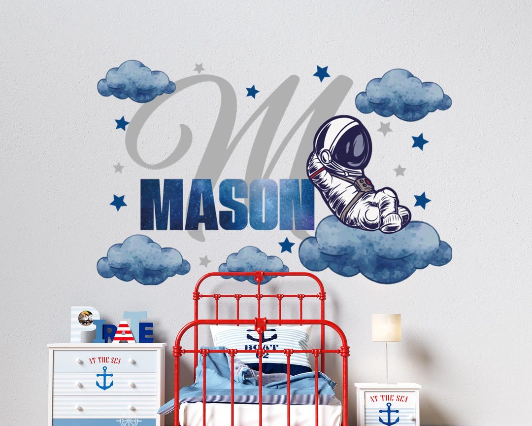 Custom Name Astronaut Wall Decal, Kids Room Decor, Boy Name Decal ...