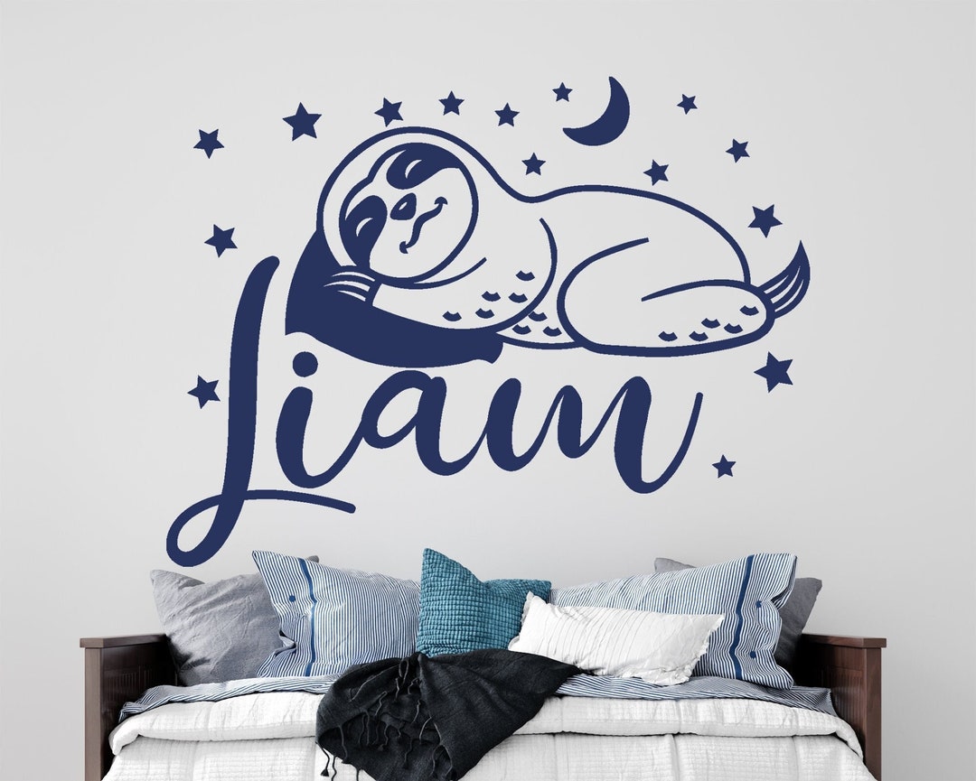 Personalized Sloth Baby Boy Name Wall Decal: Sloth With Moon and Stars ...