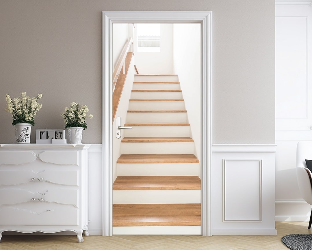 Realistic Stairs 3d Door Decal, Wooden Staircase Decor for Front Door ...