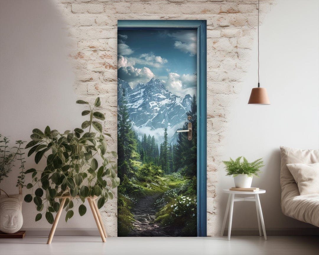 Mountain Nature Door Decal, Landscape Reusable Door Banner, Realistic ...