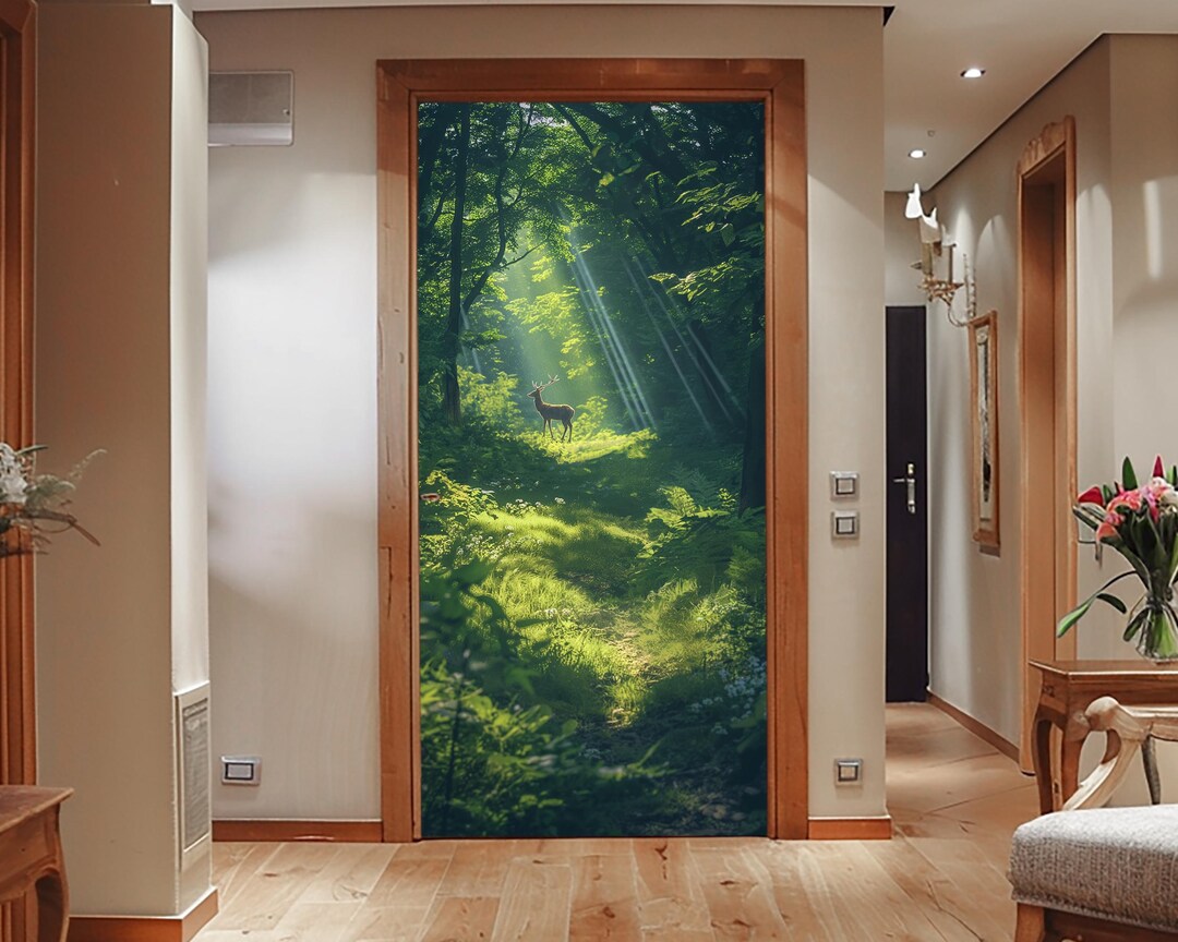 Green Forest Door Reusable Banner: Realistic Woodland Landscape Fabric ...