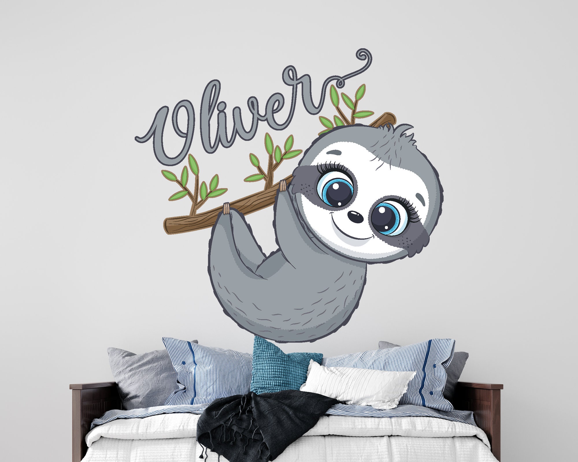 Sloth Wall Decal Baby Room Decor Boy Name Decal Sloth Vinyl - Etsy
