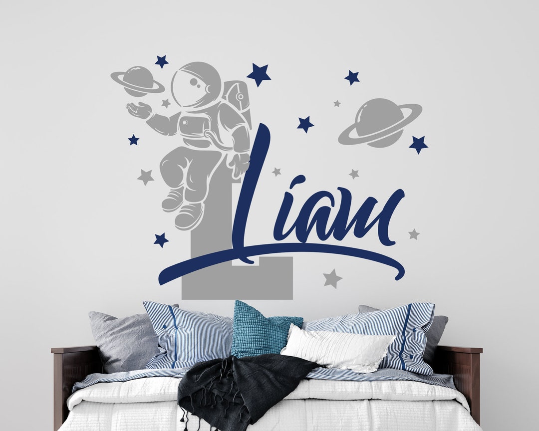 Personalized Astronaut Vinyl Wall Decal Boy Room Decor: Planets & Stars ...