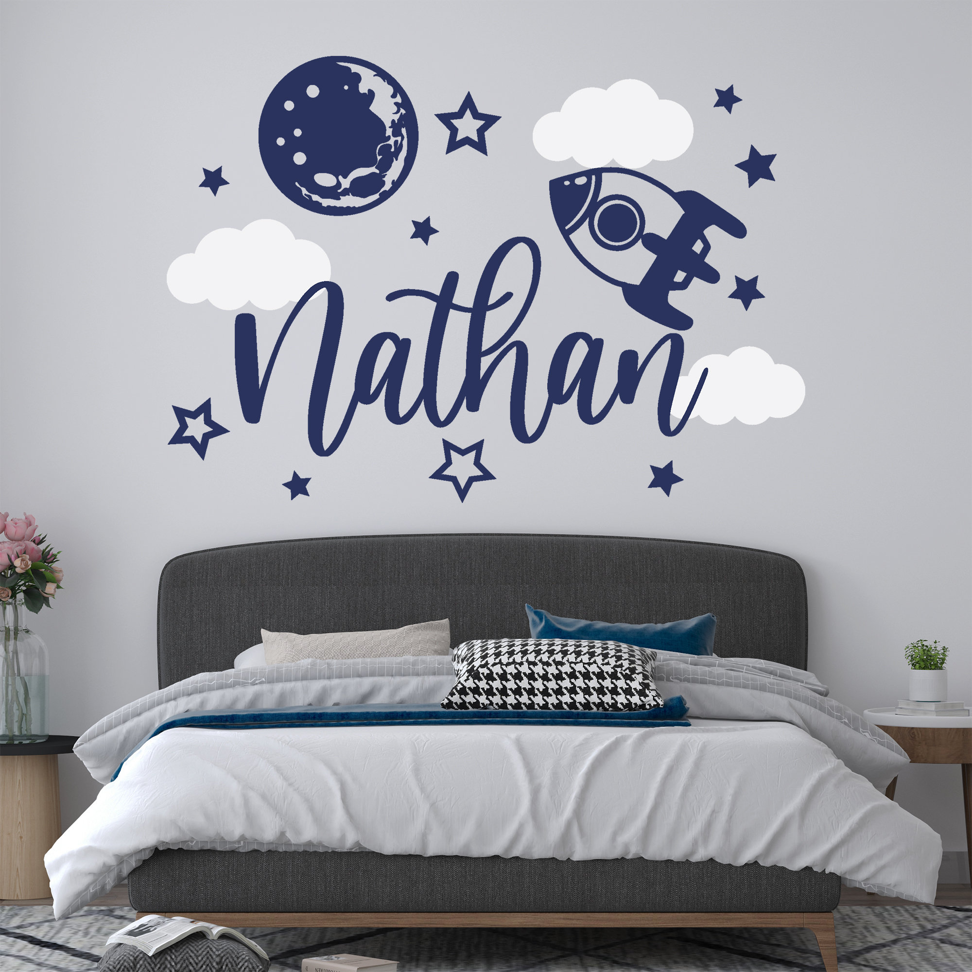 Boy Name Wall Decal Kids Room Decor Rocket Decal Baby Boy | Etsy