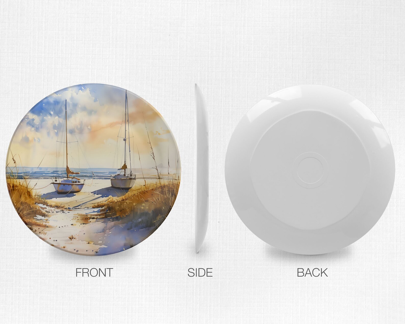 Plate With Sailboats on Beach Watercolor Art: Beach Unbreakable Indoor ...