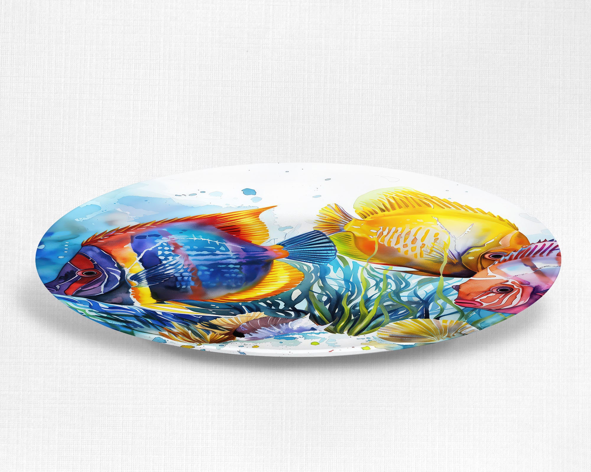 Plate With Tropical Fish Watercolor Art: Beach Unbreakable Indoor ...