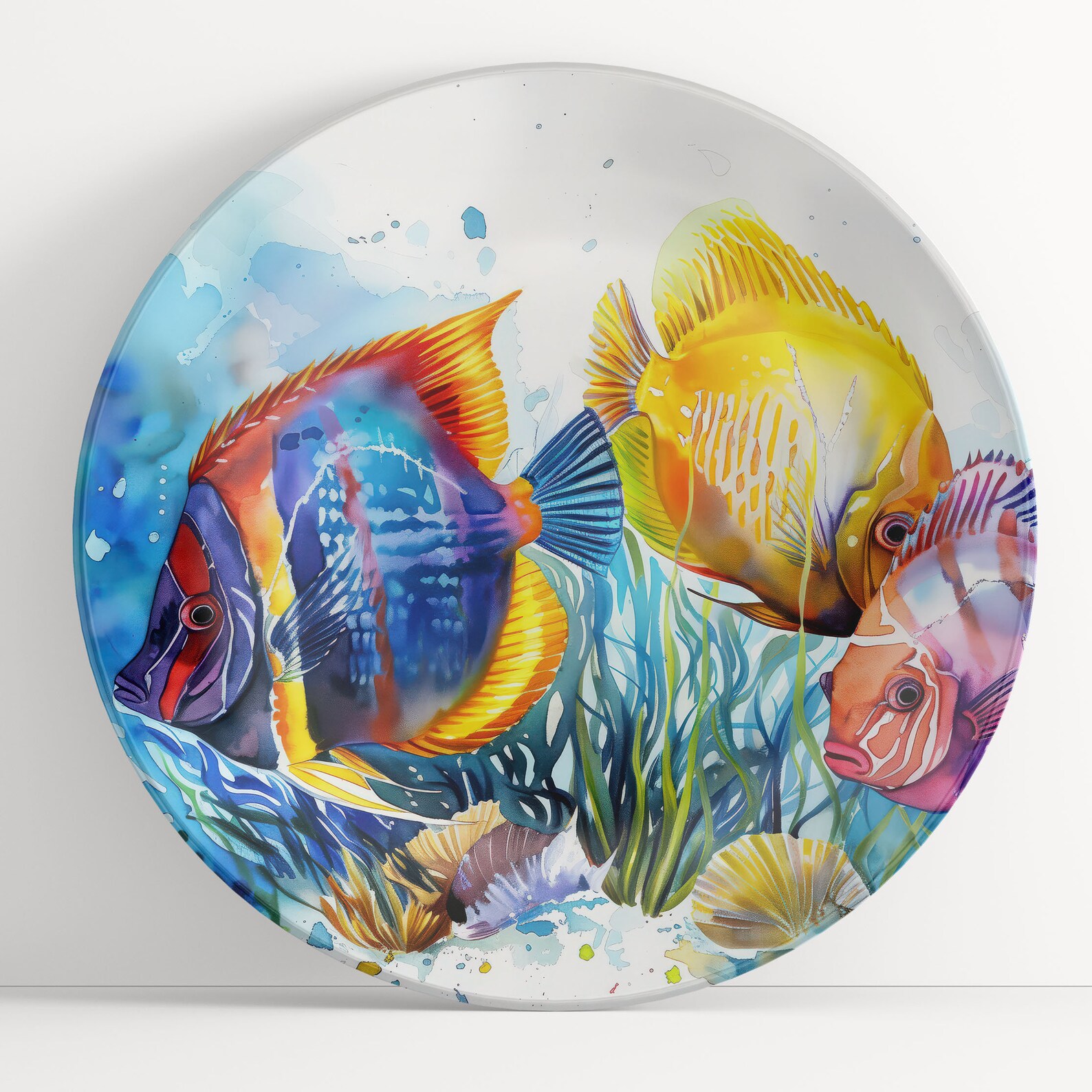 Plate With Tropical Fish Watercolor Art: Beach Unbreakable Indoor ...